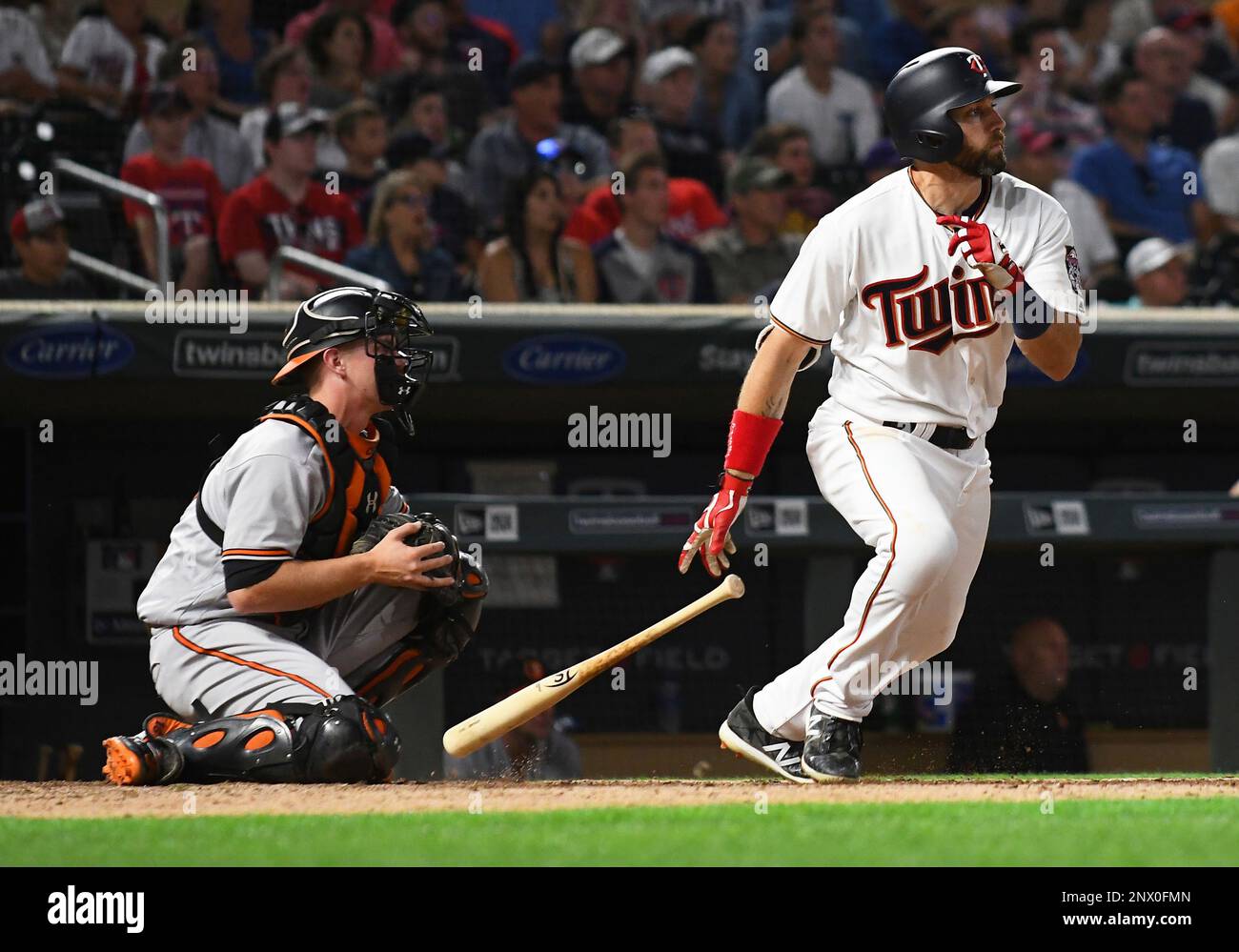 MINNEAPOLIS, MN - JULY 05: Minnesota Twins Outfield Jake Cave (60) hits ...