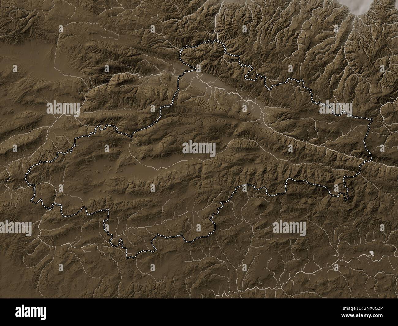 Tokat, province of Turkiye. Elevation map colored in sepia tones with ...
