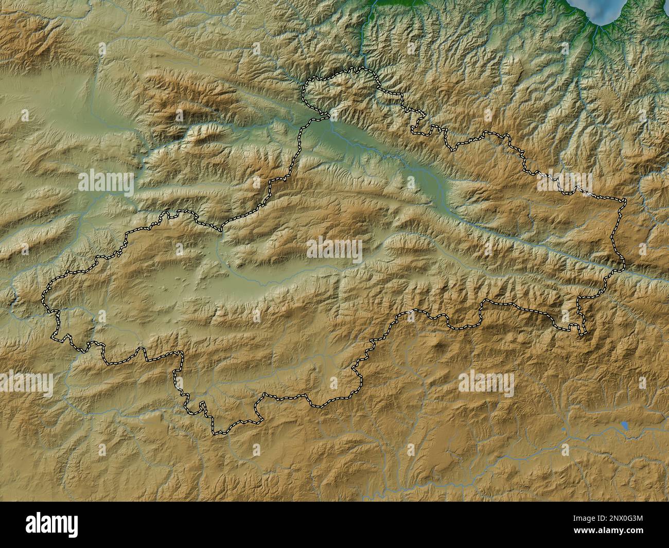 Tokat, province of Turkiye. Colored elevation map with lakes and rivers ...