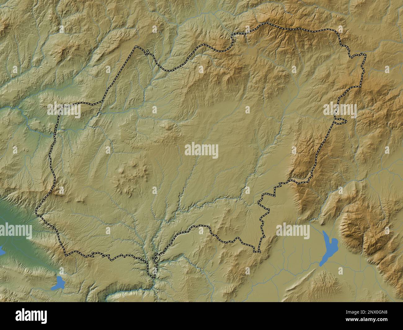 Usak, province of Turkiye. Colored elevation map with lakes and rivers ...