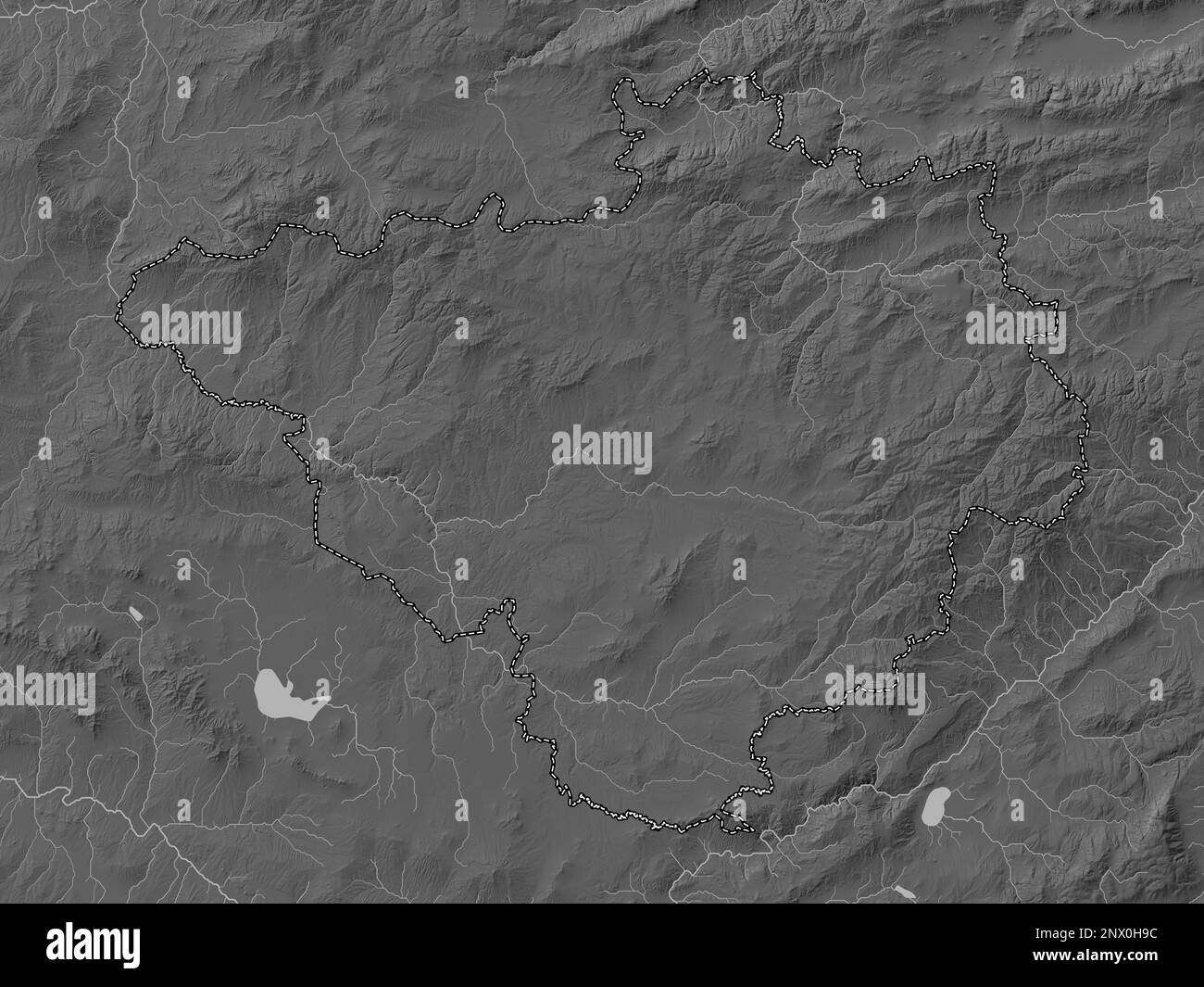 Yozgat, province of Turkiye. Grayscale elevation map with lakes and ...
