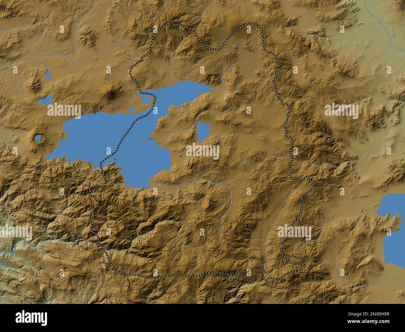 Van, province of Turkiye. Colored elevation map with lakes and rivers ...