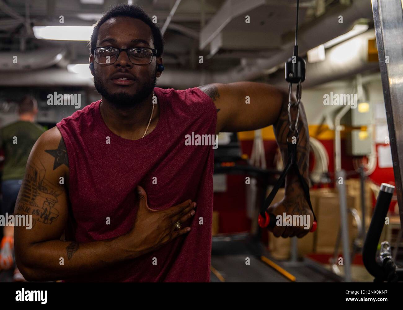 230123-N-XK047-2006 Quartermaster 2nd Class Tevin Marshall exercises in ...