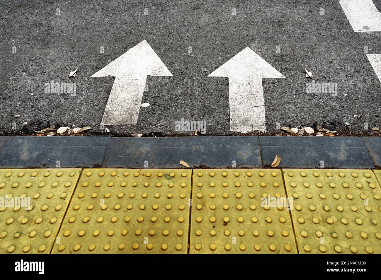 Two arrow signs as road markings on a street Stock Photo - Alamy