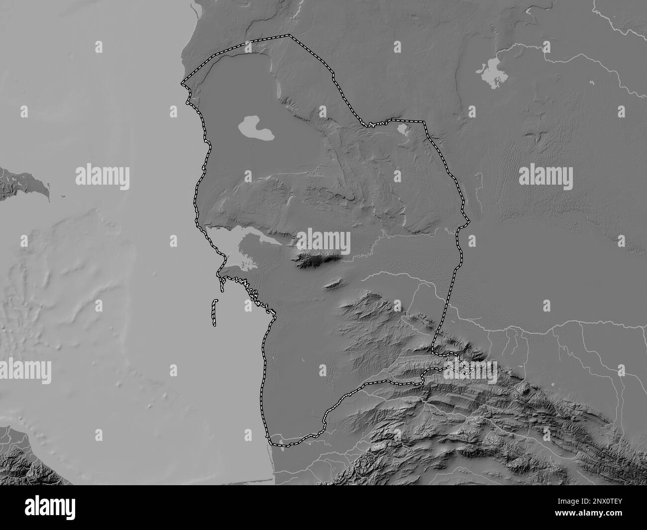 Balkan, province of Turkmenistan. Bilevel elevation map with lakes and ...