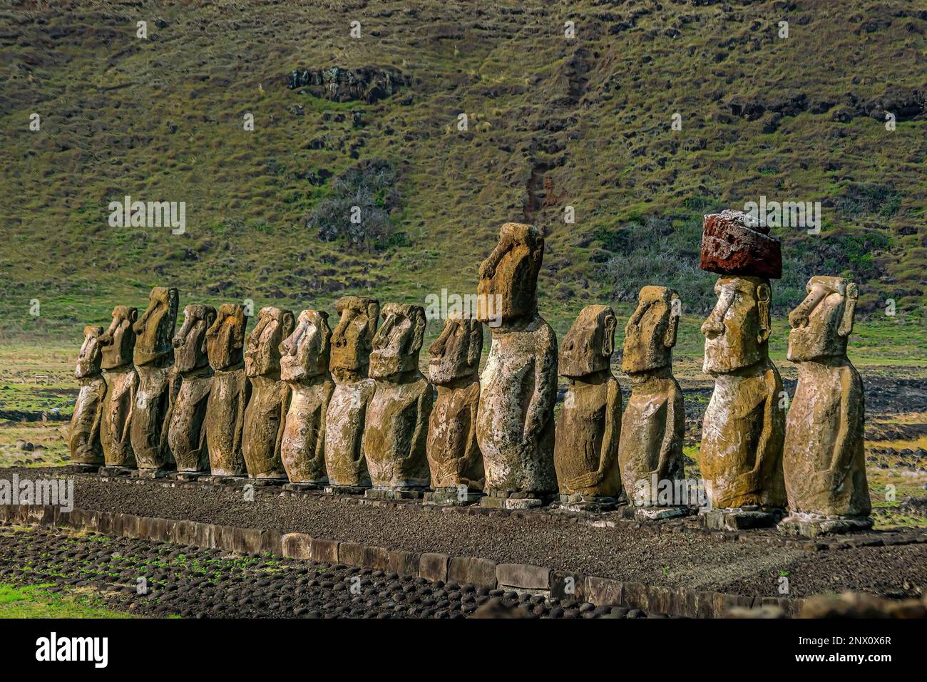The ancient moai of Ahu Togariki, on Easter Island of Chile Stock Photo ...