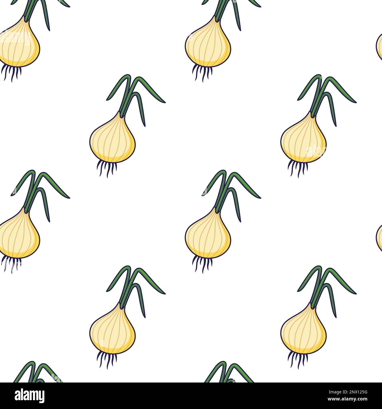 Cute Onion seamless pattern in doodle style. Vector hand drawn cartoon ...