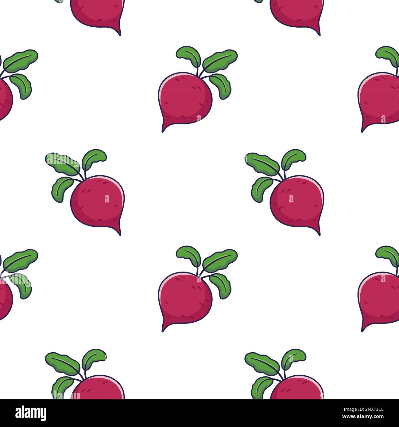 Cute Beet root seamless pattern in doodle style. Vector hand drawn ...