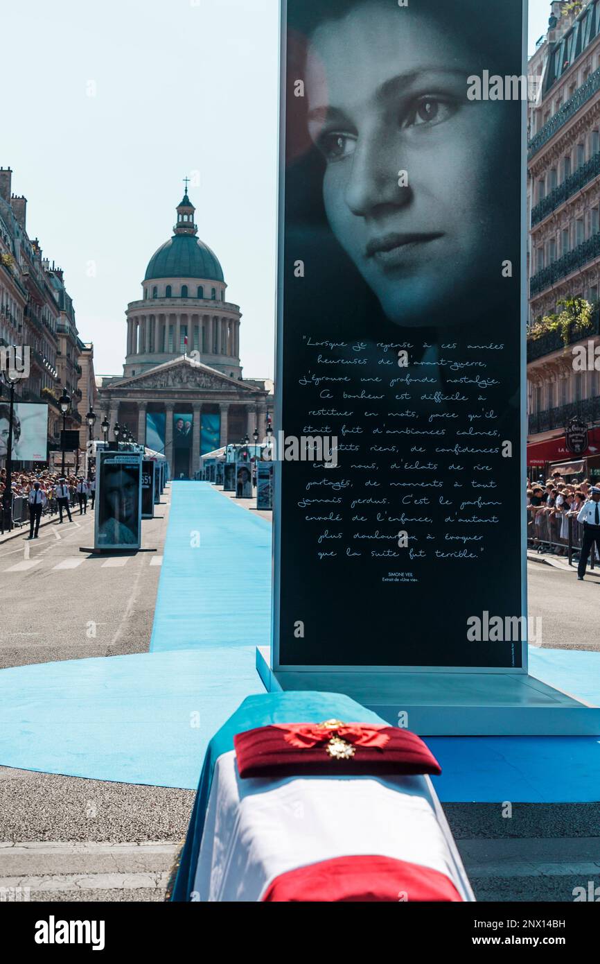 The flag-draped coffins of late holocaust survivor Simone Veil is seen ...