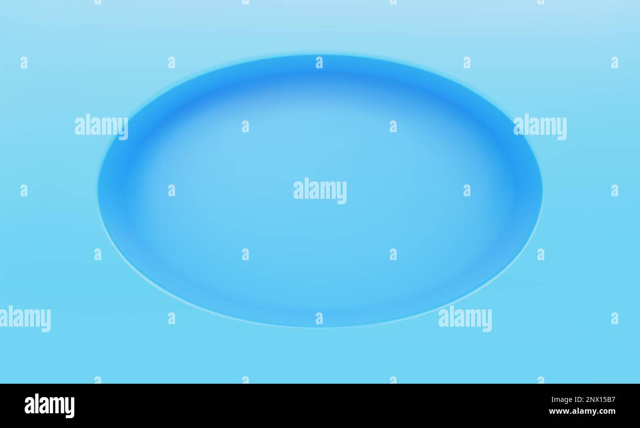 Empty elliptic niche or shelf on blue wall 3D mockup. Shop, gallery ...