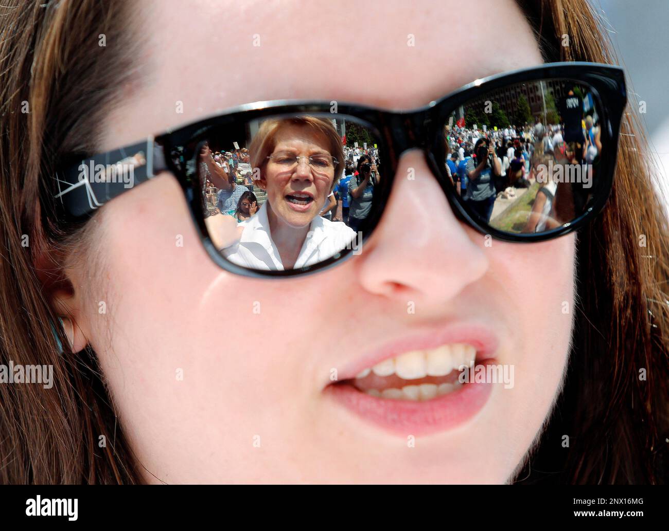 Sen. Elizabeth Warren, D-Mass., is seen in the sunglasses of Arian ...
