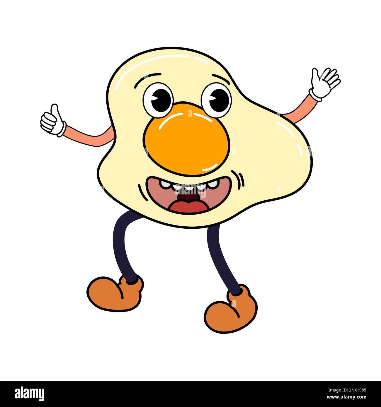 Groovy funny scrambled eggs cartoon character, vintage hippie 70s ...