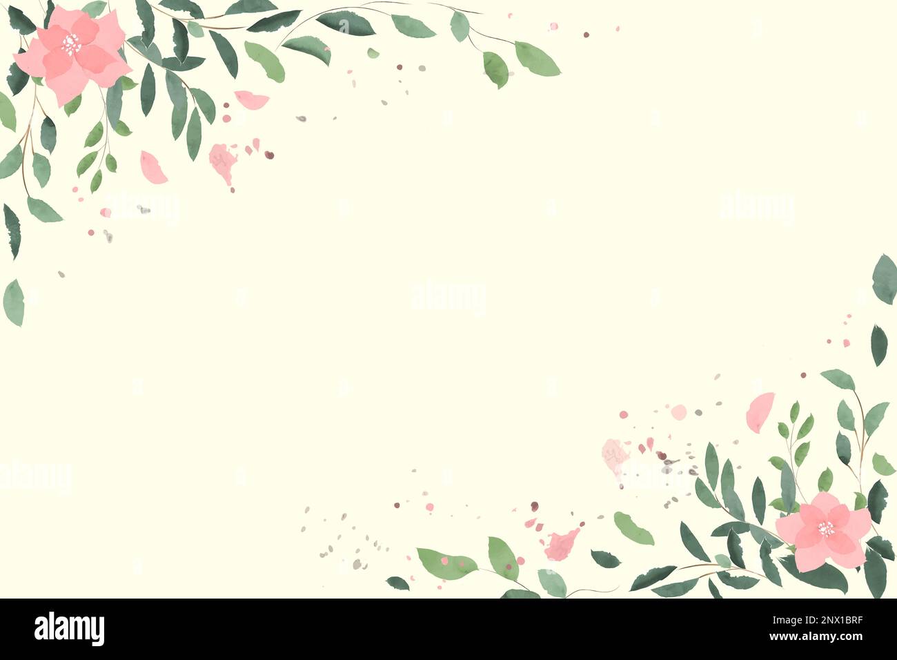 watercolor leaves frame with pink flowers. vector illustration Stock ...