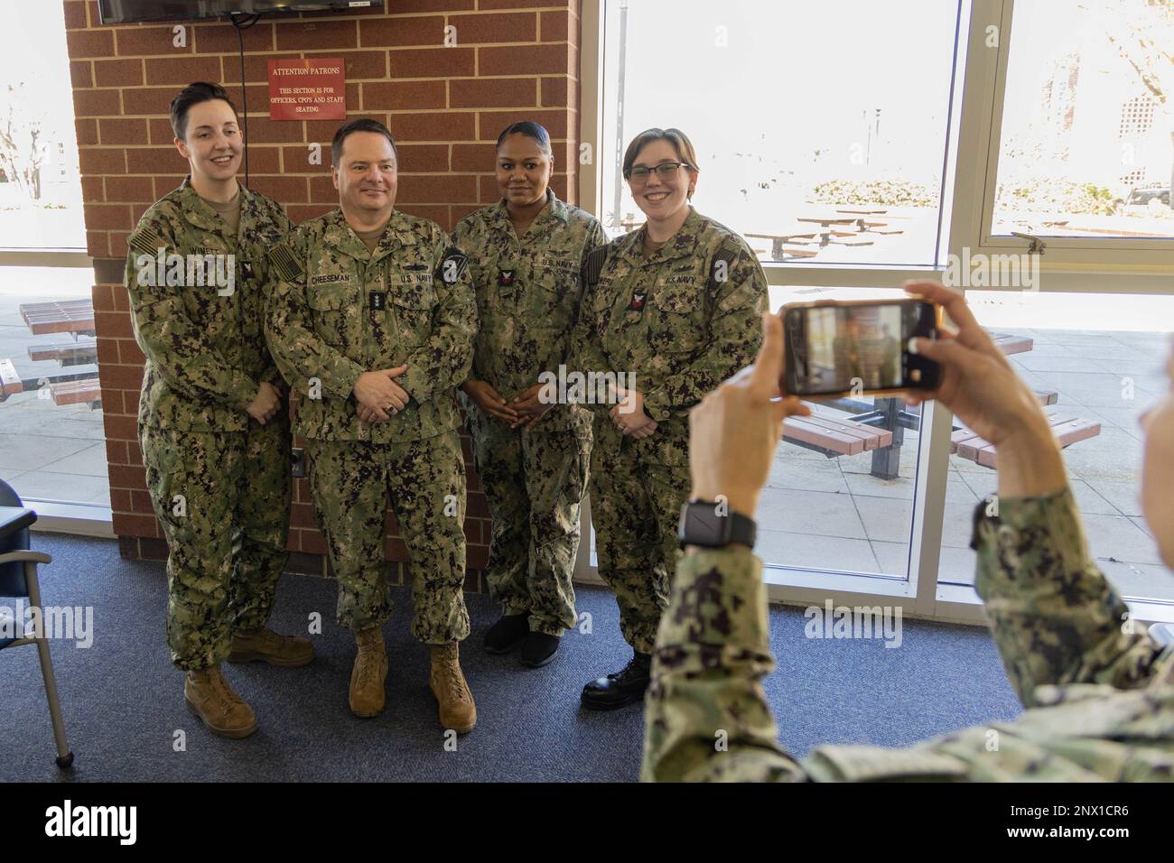 Chief of Naval Personnel Vice Adm. Rick Cheeseman, center-left, poses ...