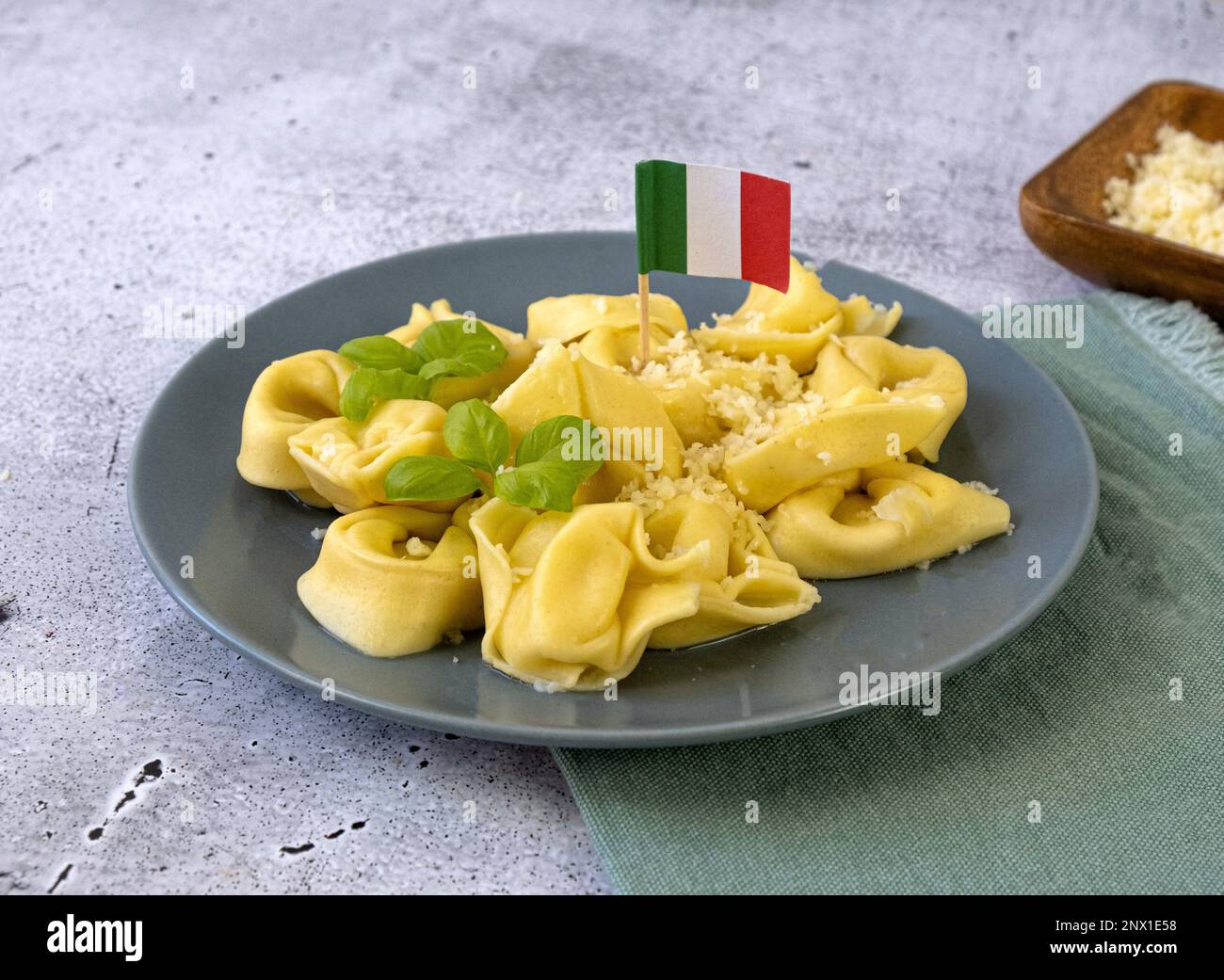 Italian ravioli in bowls with basil. Flag of Italy Stock Photo - Alamy