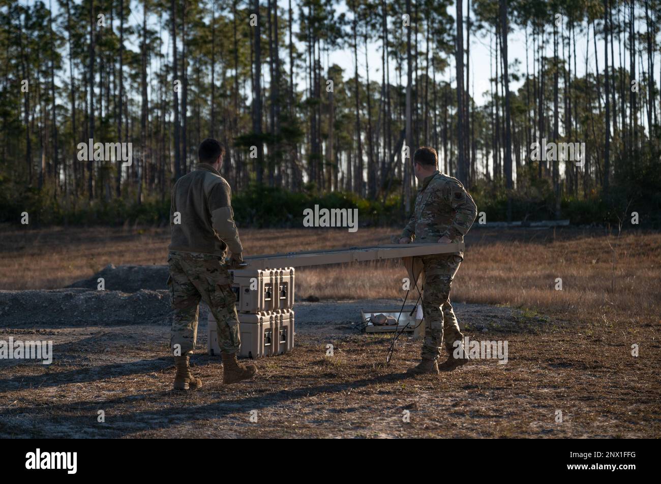 U.S. Airmen prepare to assemble an Expeditionary Airfield Lighting ...