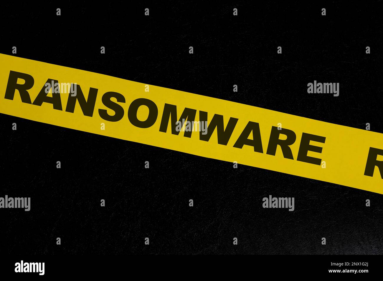 Ransomware cybercrime alert, caution and warning concept. Yellow ...