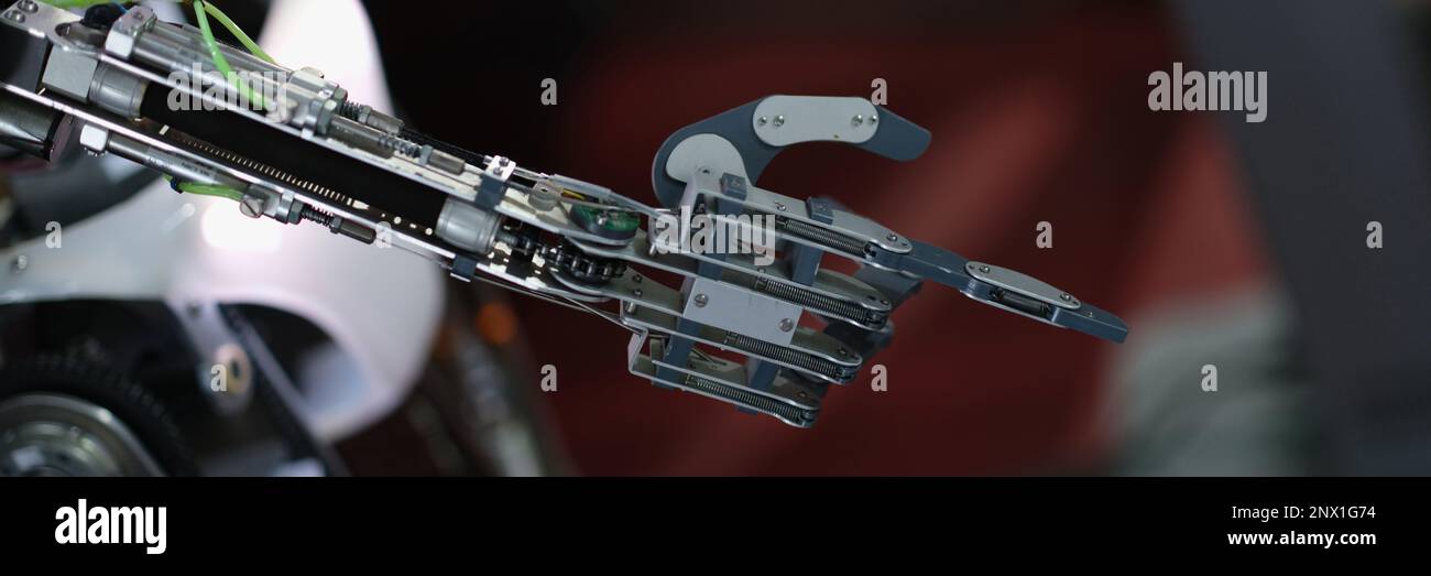 Robot hand pointing with index finger and touching gesture. Modern ...