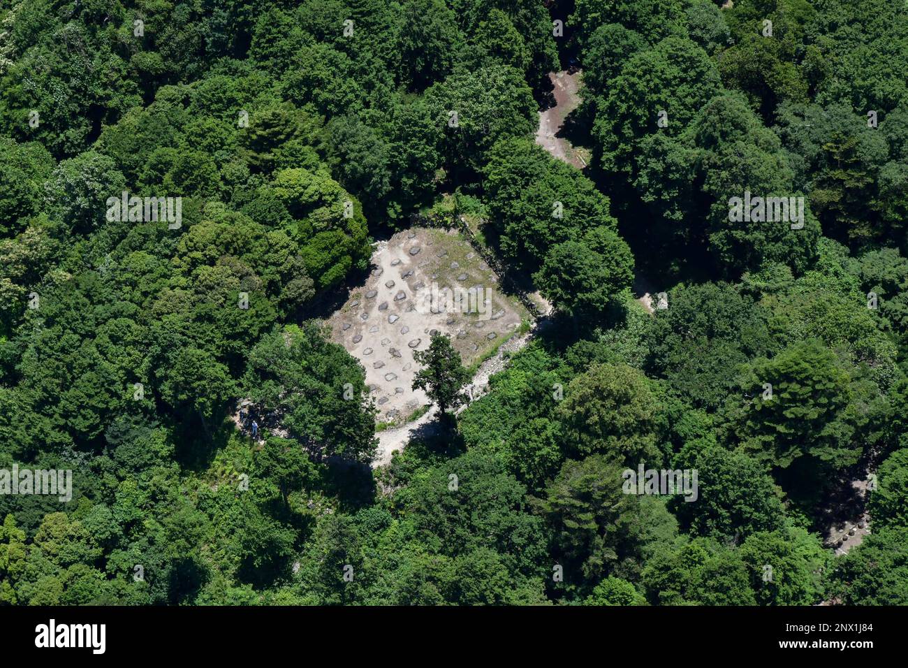 An aerial photo taken on June 16, 2018 shows the foundation stones of ...
