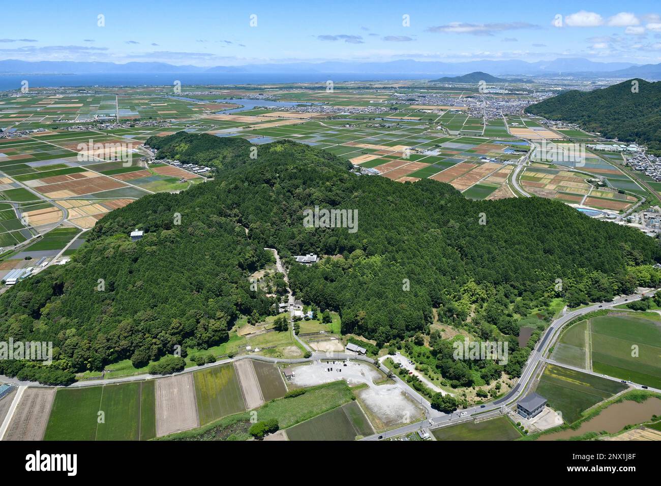 An aerial photo taken on June 16, 2018 shows Mt.Azuchi and its Otemichi ...