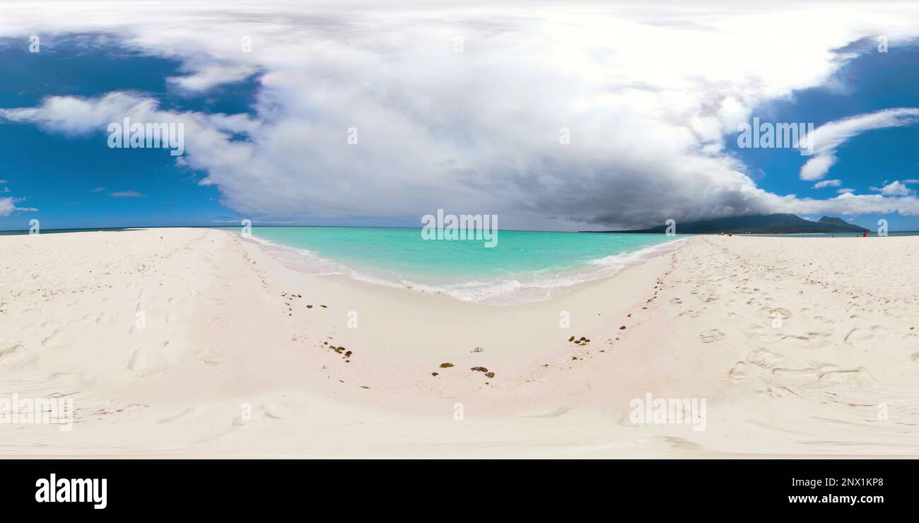 Beautiful beach on tropical island, sandy bar with tourists, 360VR ...