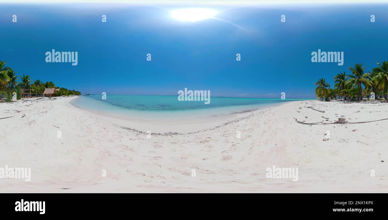 Beautiful beach, palm trees by turquoise water 360VR. Onok Island ...