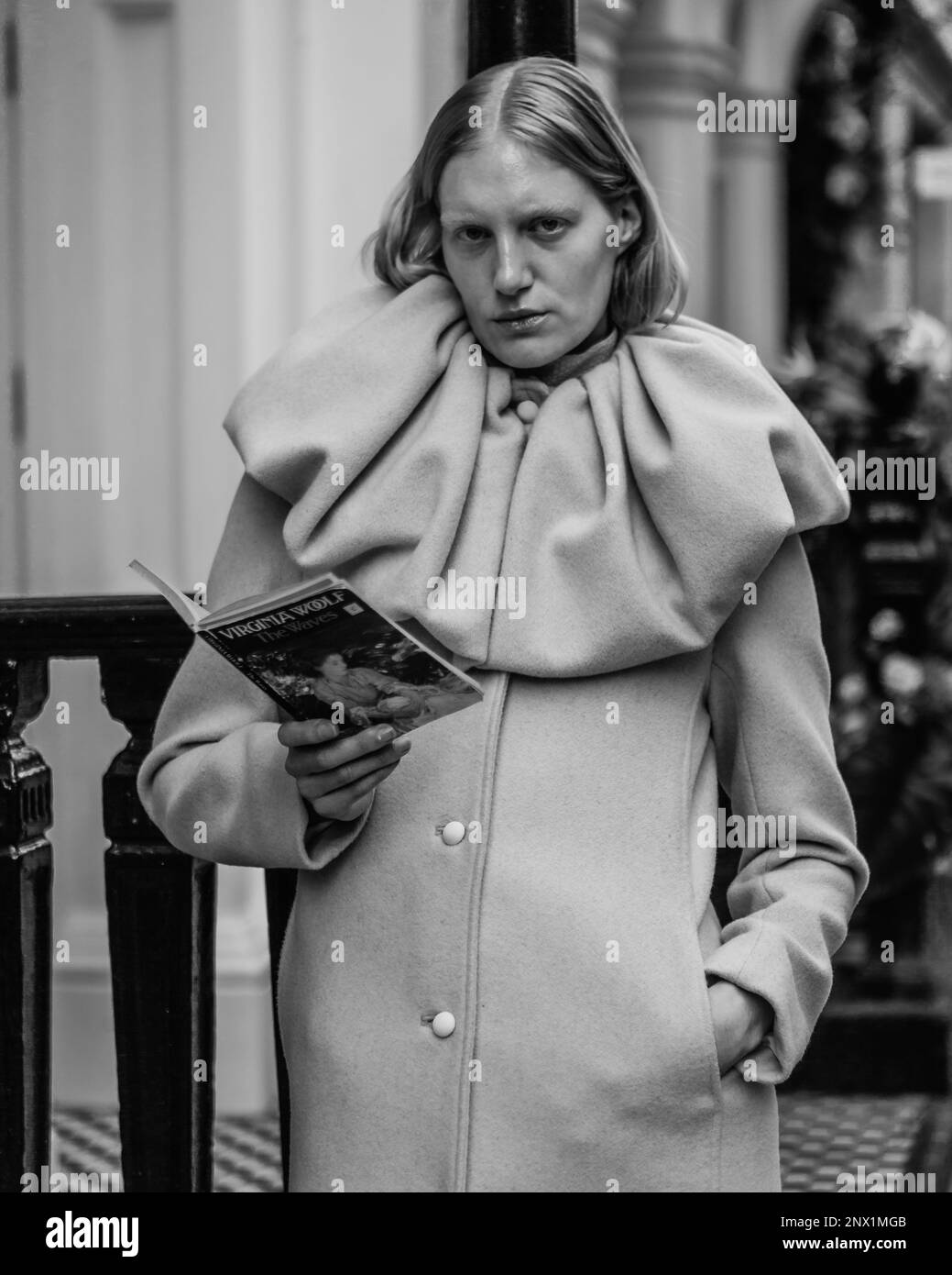 A black and white image of a model at Edeline Lee's Fall 2023 Ready-to ...