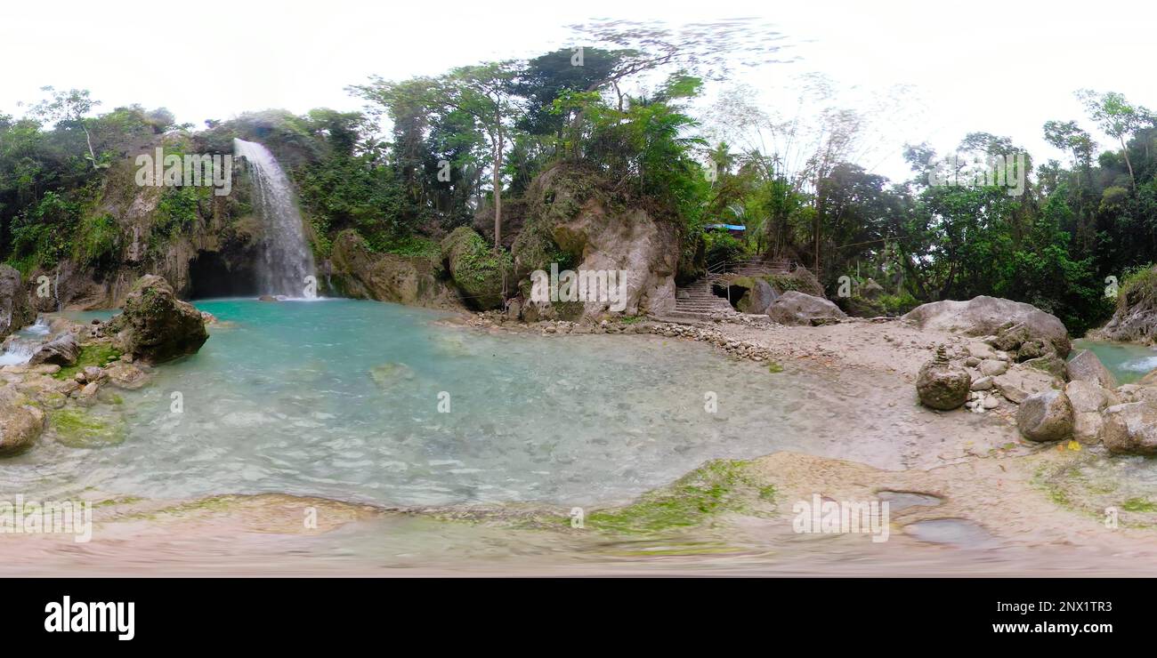 Beautiful waterfall in green forest, 360VR. Tropical Inambakan Falls in ...