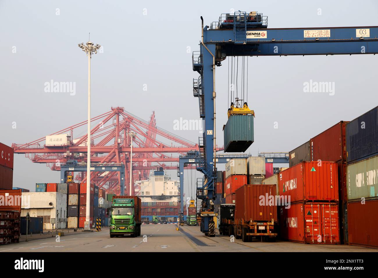 LIANYUNGANG, CHINA - FEBRUARY 1, 2023 - Ocean cargo ships load and ...