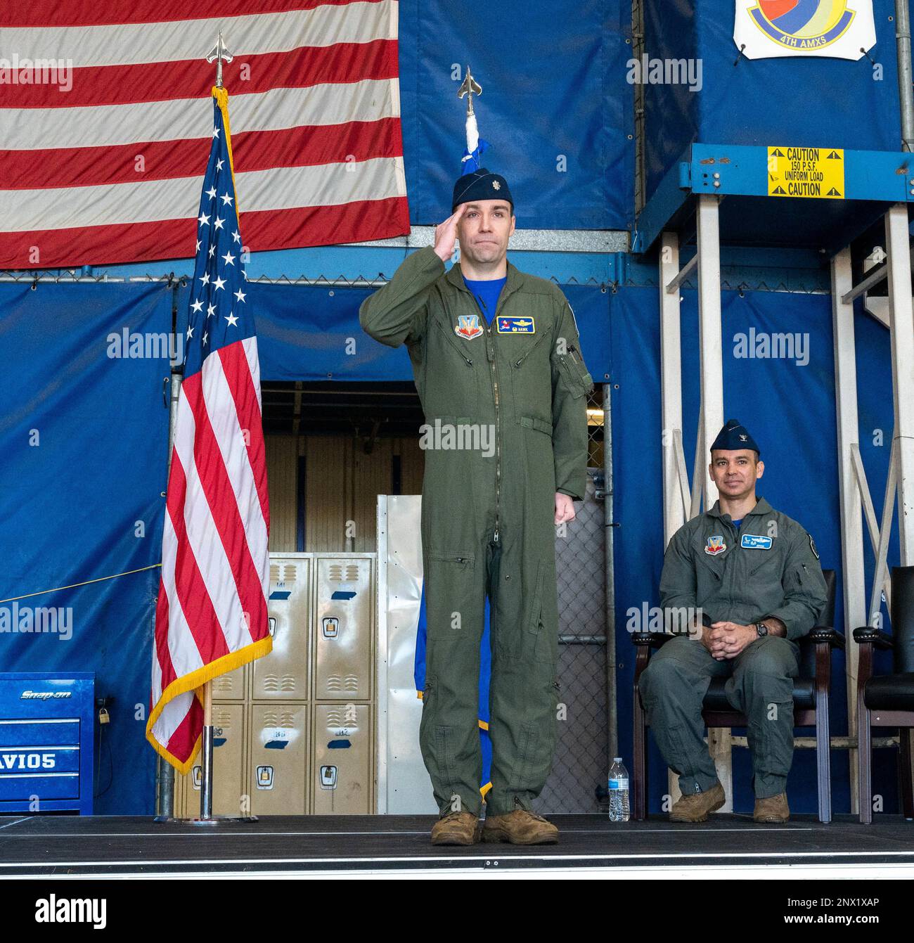 Lt. Col. Craig Nordgren, incoming 334th Fighter Squadron commander, renders his first salute to ...