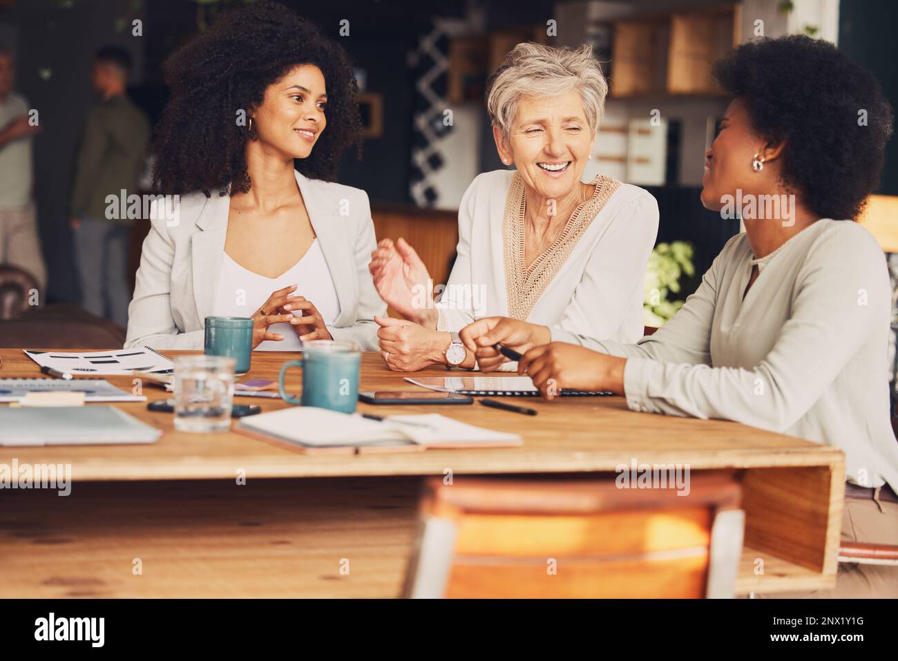 Business women, cafe and meeting for strategy, proposal and ...