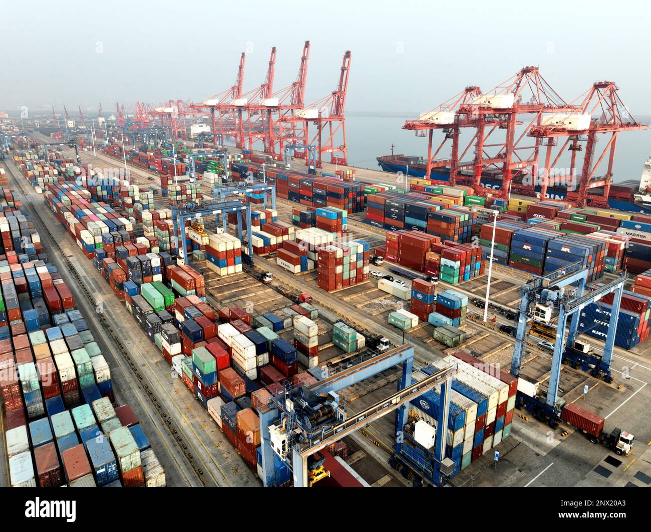 LIANYUNGANG, CHINA - FEBRUARY 1, 2023 - Ocean cargo ships load and ...