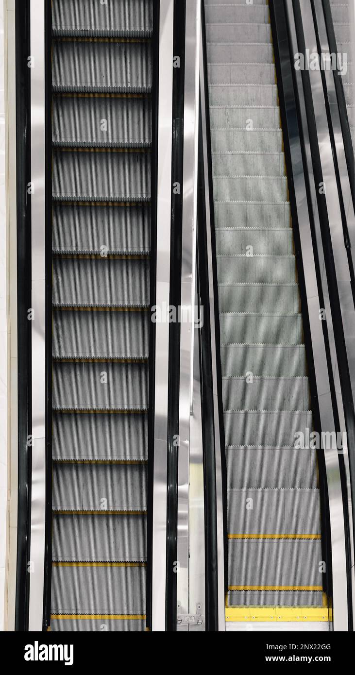 Top view of long escalator stairs without people Stock Photo - Alamy