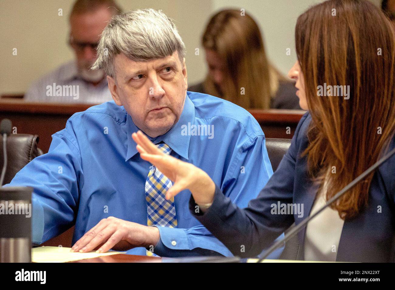 Defendant David Turpin, left, and his attorney Allison Lowe confer ...