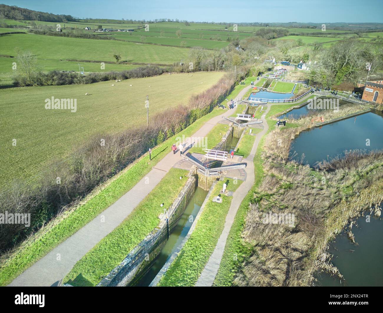 Aerial view of Foxton locks, which has longest, steepest staircase ...