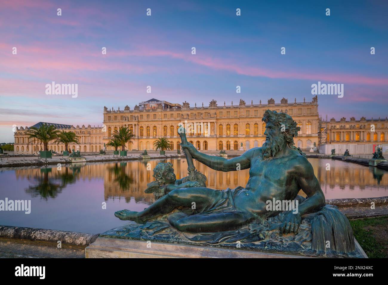 Garden of Chateau de Versailles, near Paris in France at sunset Stock ...