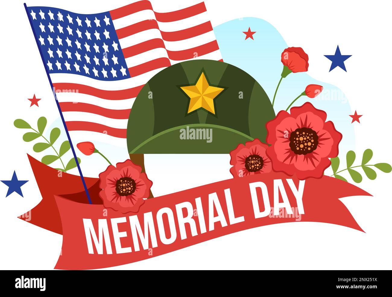 Memorial Day Illustration with American Flag, Remember and Honor to ...
