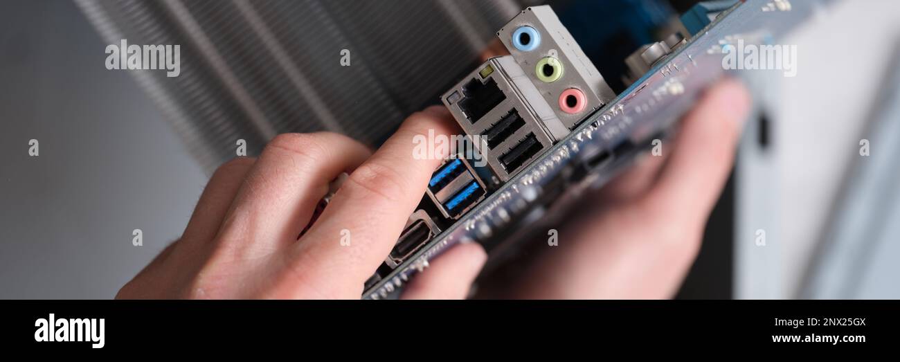 Motherboard hand holder port in laptop computer closeup Stock Photo - Alamy