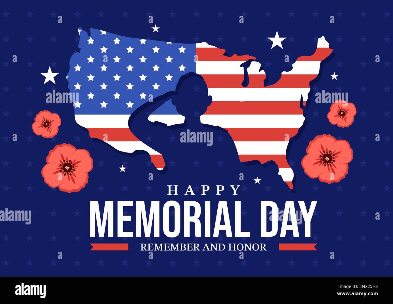 Memorial Day Illustration with American Flag, Remember and Honor to ...