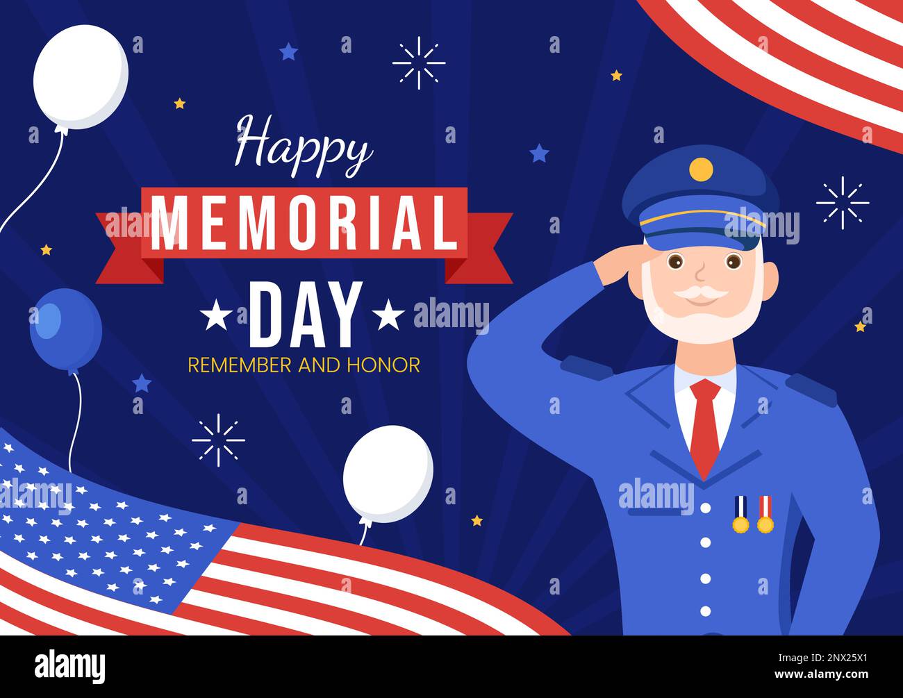 Memorial Day Illustration with American Flag, Remember and Honor to ...