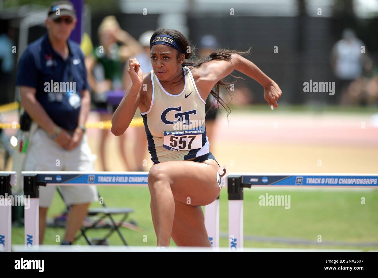 Georgia Tech's Raven Stewart (557) competes in the women's 110-meter ...