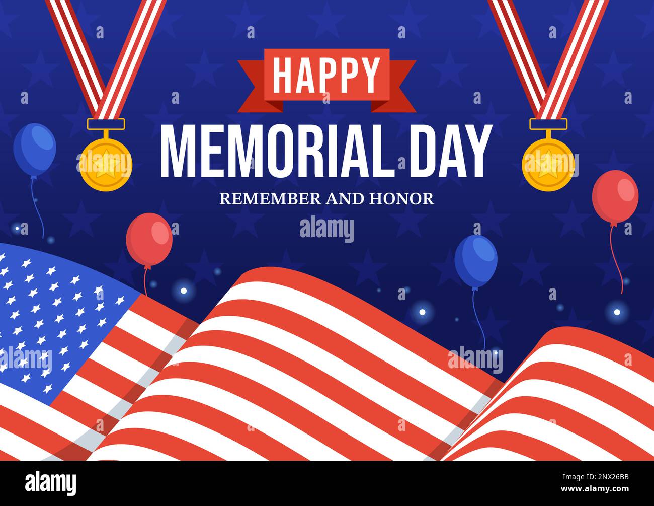 Memorial Day Illustration with American Flag, Remember and Honor to ...