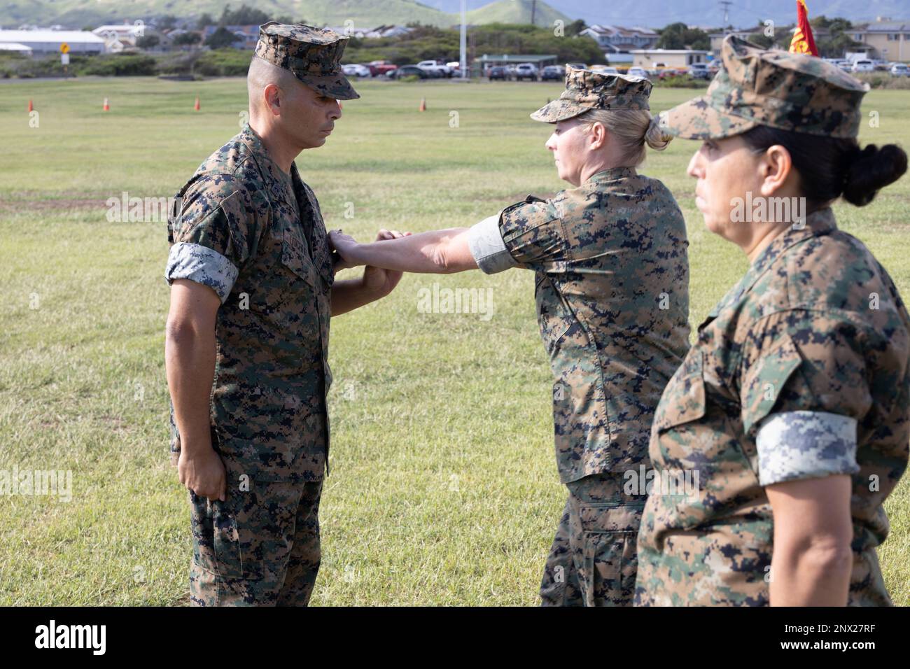 U.S. Marine Corps LtCol. Erica Mantz, center, Marine Aviation Logistics ...