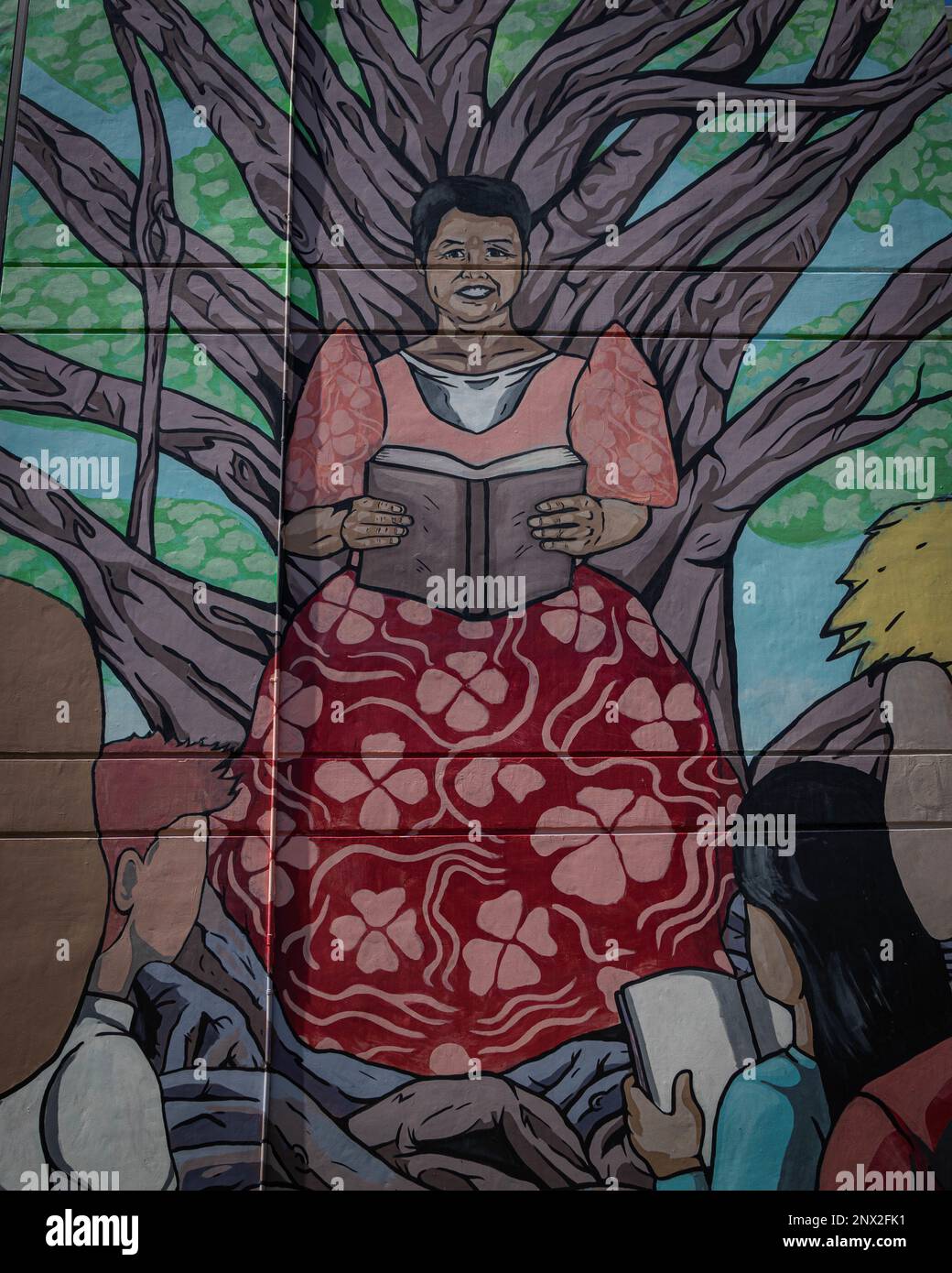 A native Chamorro mural is displayed at street art locations on Guam ...