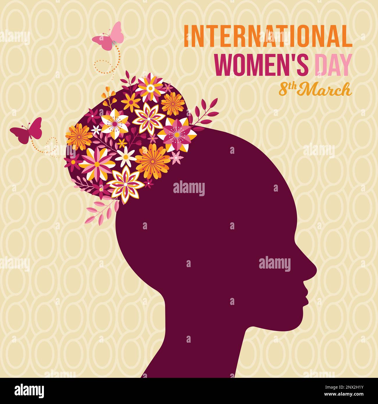 International Women Day Floral Silhouette Concept Background. March 8 ...