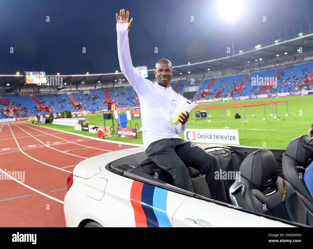 Kim Collins (SKN) arrives at the 57th Ostrava Golden Spike track and ...