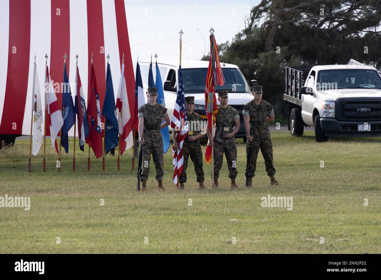 U.S. Marines with the Marine Aviation Logistics Squadron 24 color guard ...