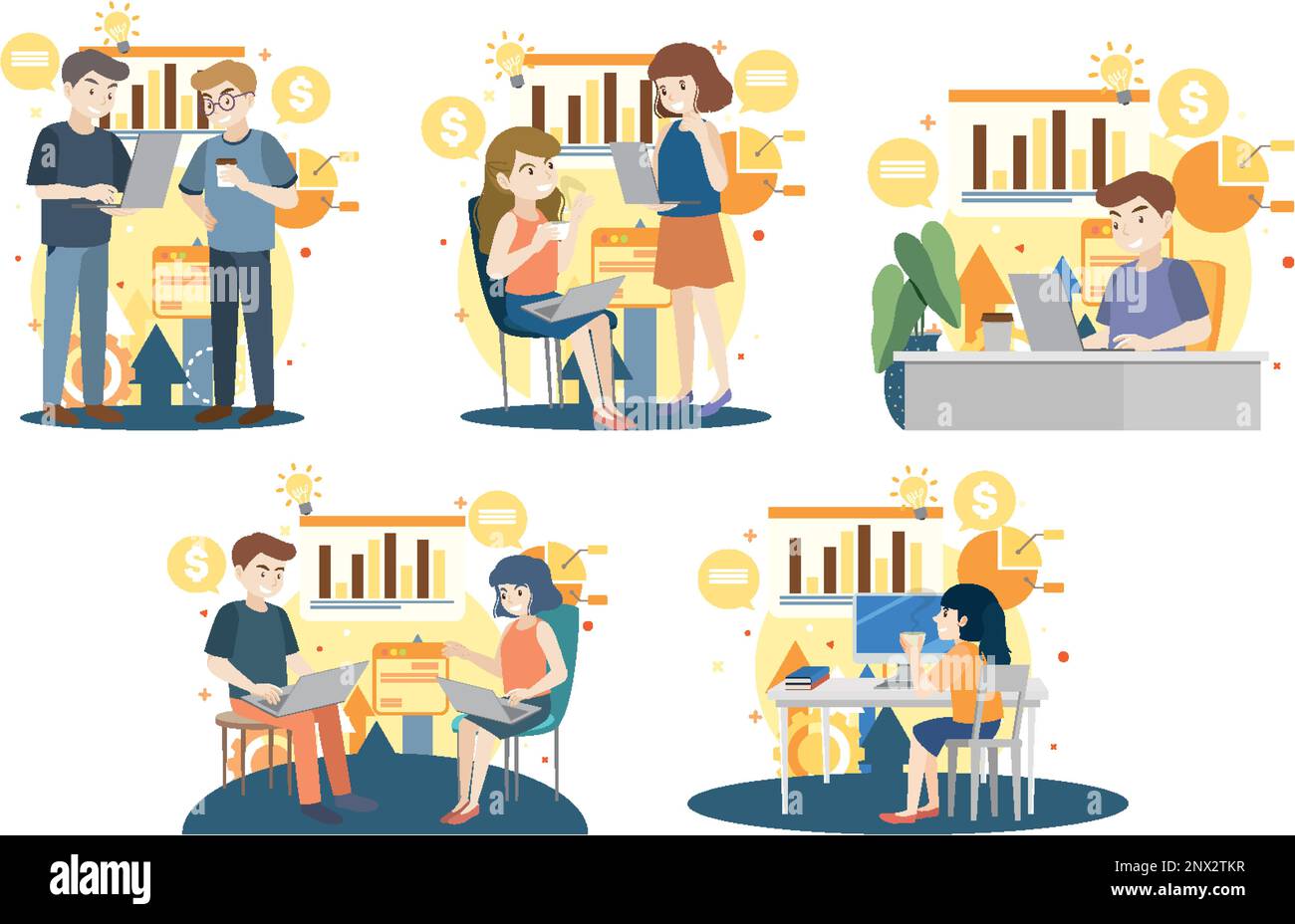 Working characters flat design for web banner illustration Stock Vector ...