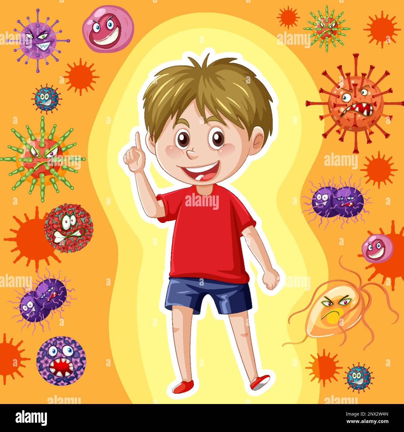 A boy surrounded by germs background illustration Stock Vector Image ...
