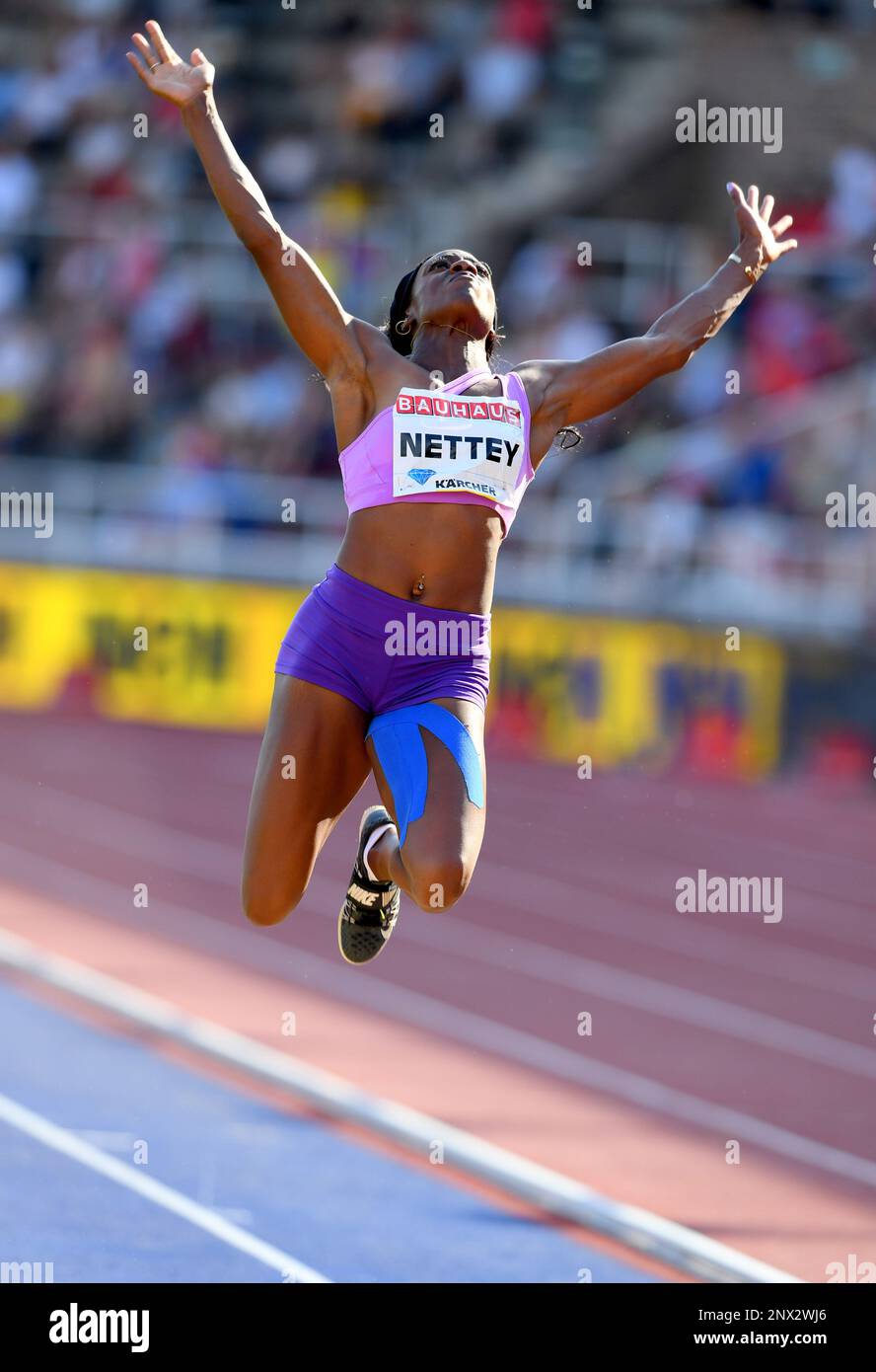 Christabel Nettey (CAN) places third in the women's long jump at 22-5 ...